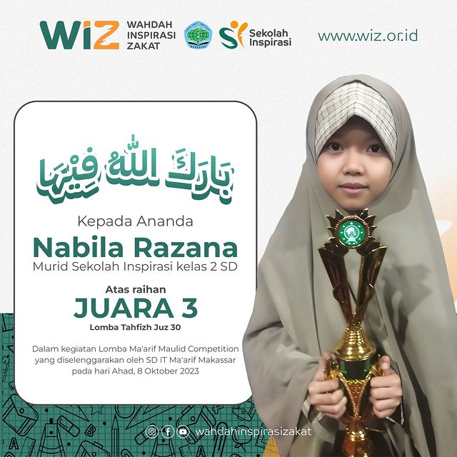 Barakallahu Fiiha Kepada Ananda Nabila Razana Atas Raihan Juara 3 Lomba ...